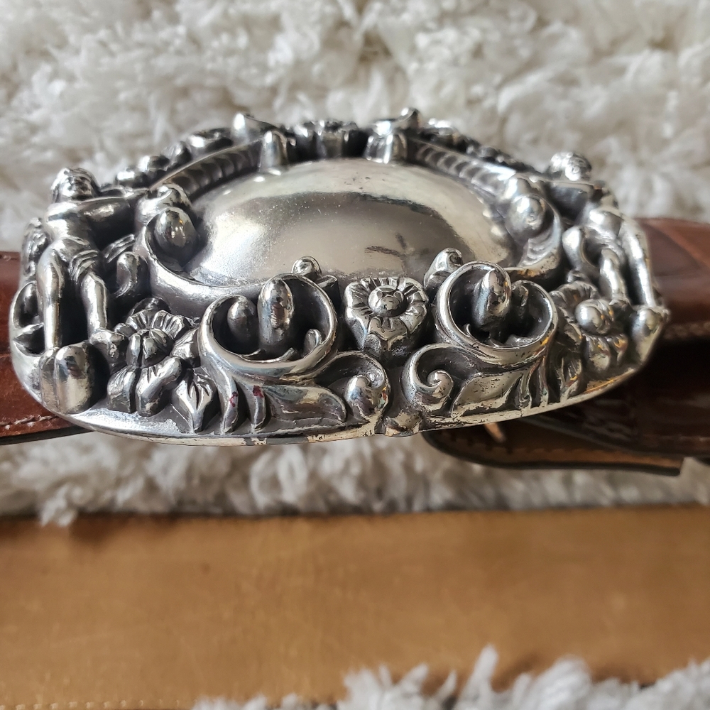 Brighton Silver Bold Buckle Belt Size Medium - Gem